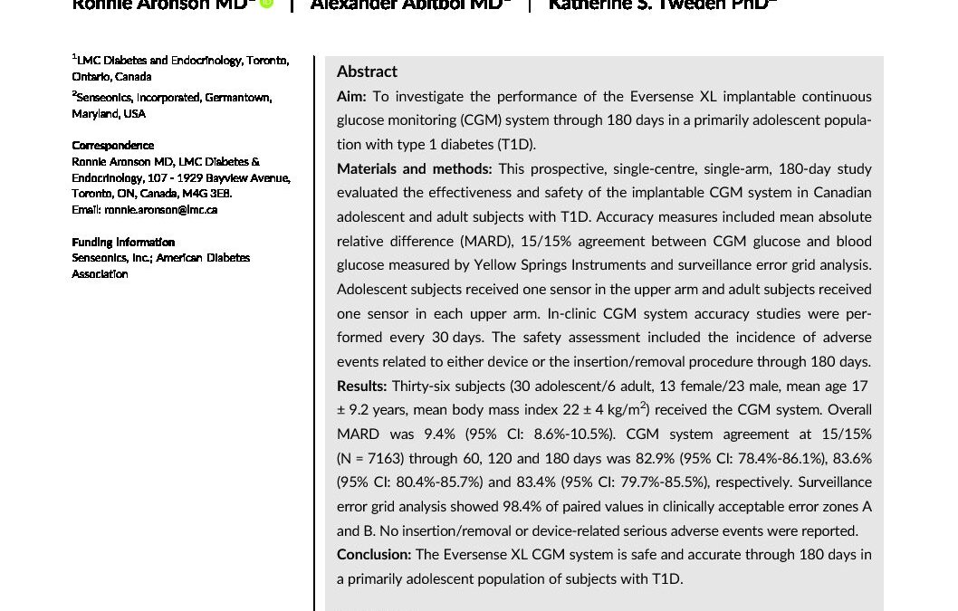 Aronson et al 2019 Eversense Pediatric 180 day study Diabetes Obesity ...